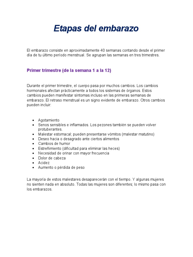 Etapas del Embarazo: Guía Completa | PDF