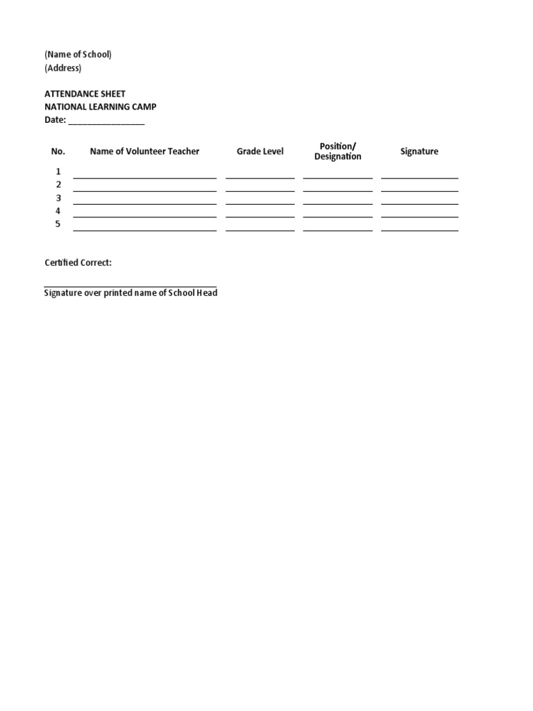 NLC Attendance Sheet | PDF