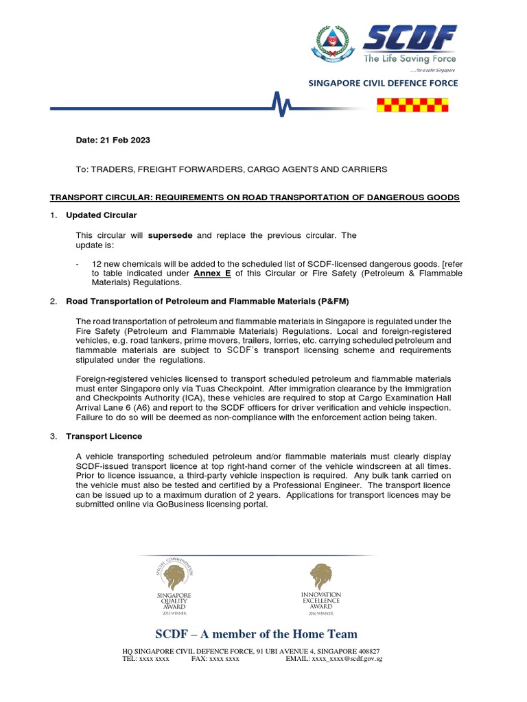 SCDF Guidelines for HazMat Transportation | PDF | Dangerous Goods ...