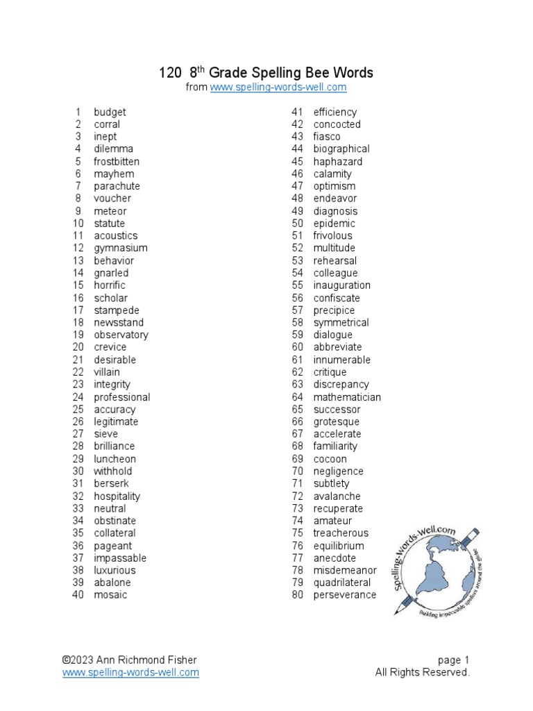 8th Grade Spelling Bee Words 23 | PDF