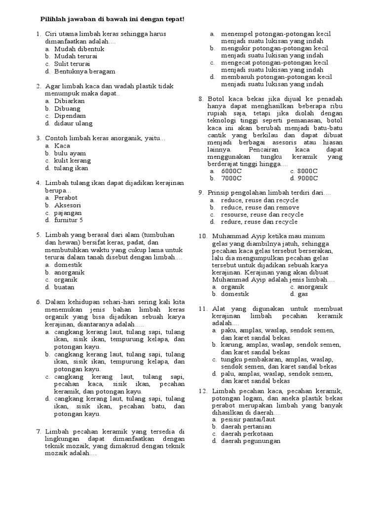 Soal Asat Prakarya Kelas 8 | PDF | Griya & Taman