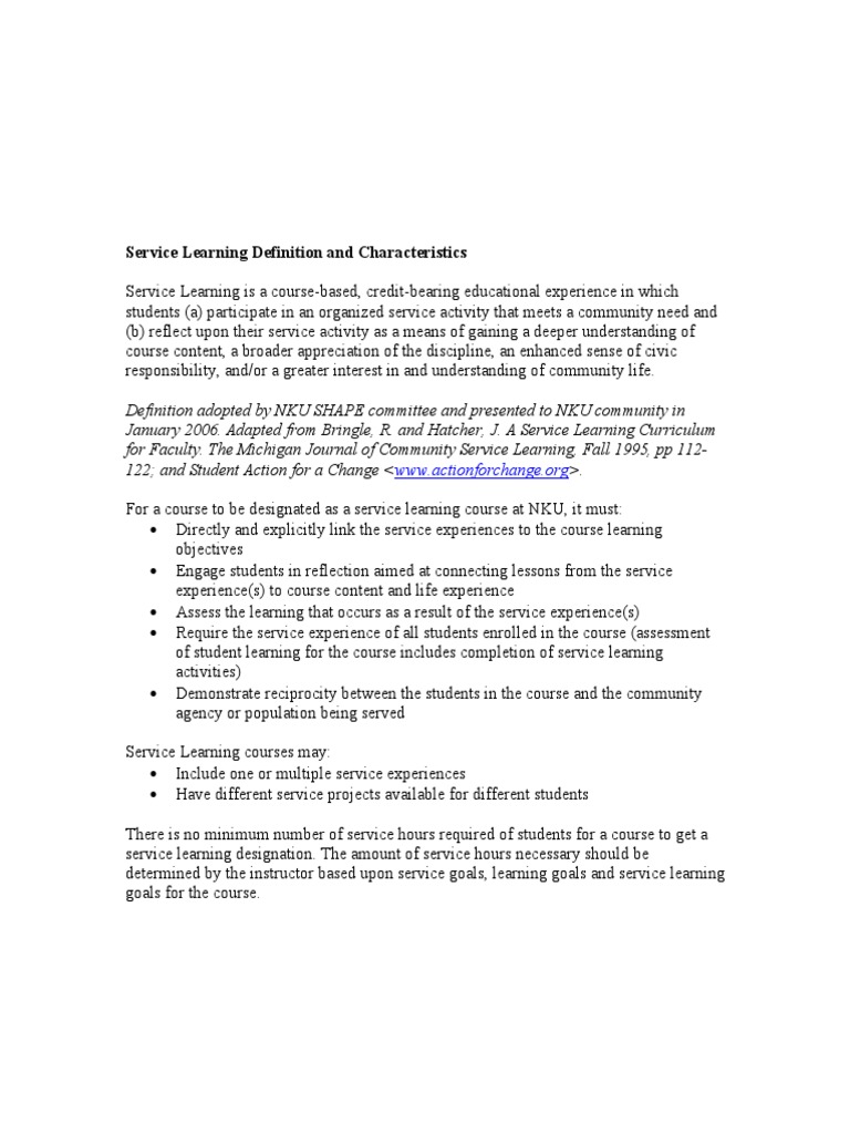 Service Learning: Definition & Criteria | PDF