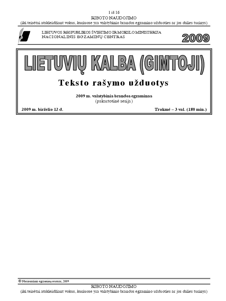 1424 Lietuviu G K Rasymas VBE Pak 2009 | PDF