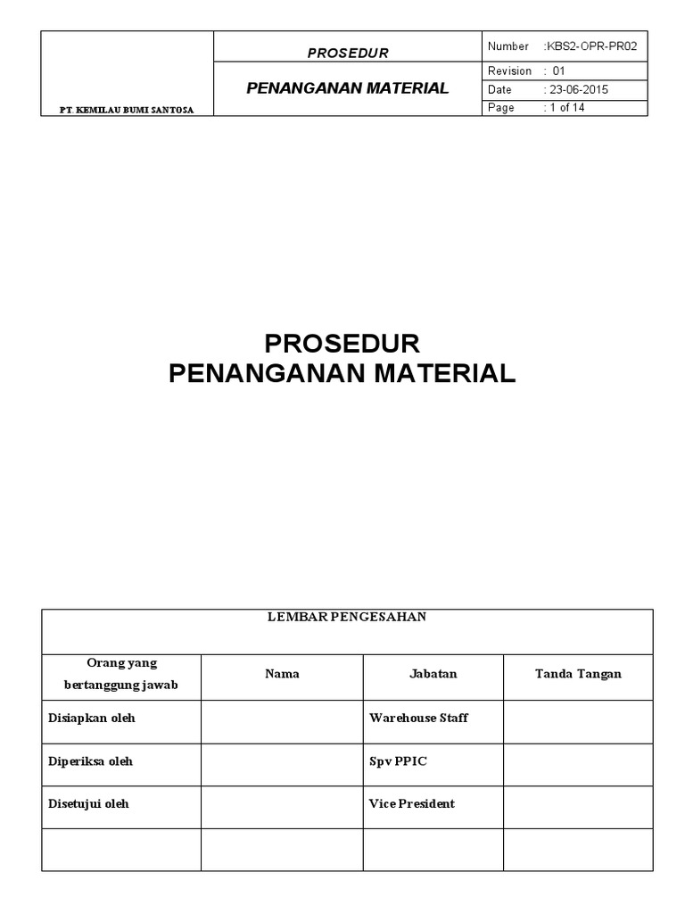 YM2-OPR-PR02 Material Handling 01072011 | PDF