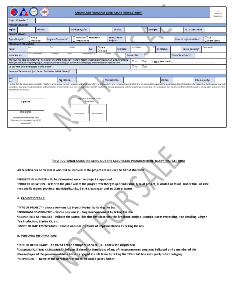 Kabuhayan Program Beneficiary Profile Form | PDF