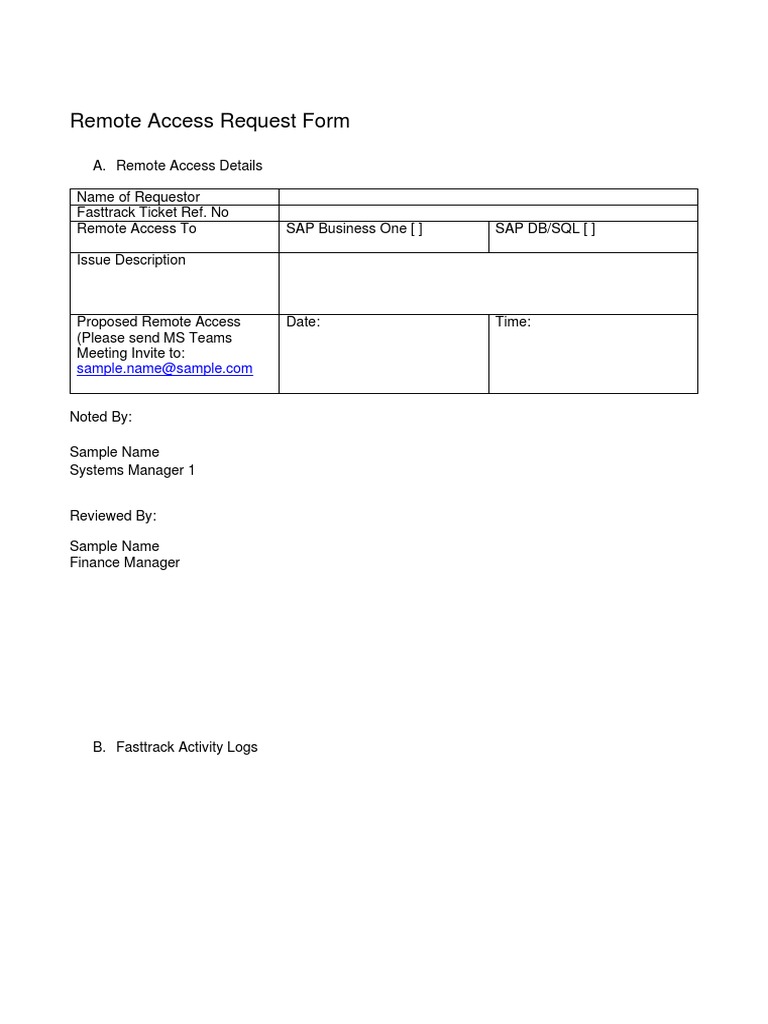 Remote Access Request Form - Sample | PDF