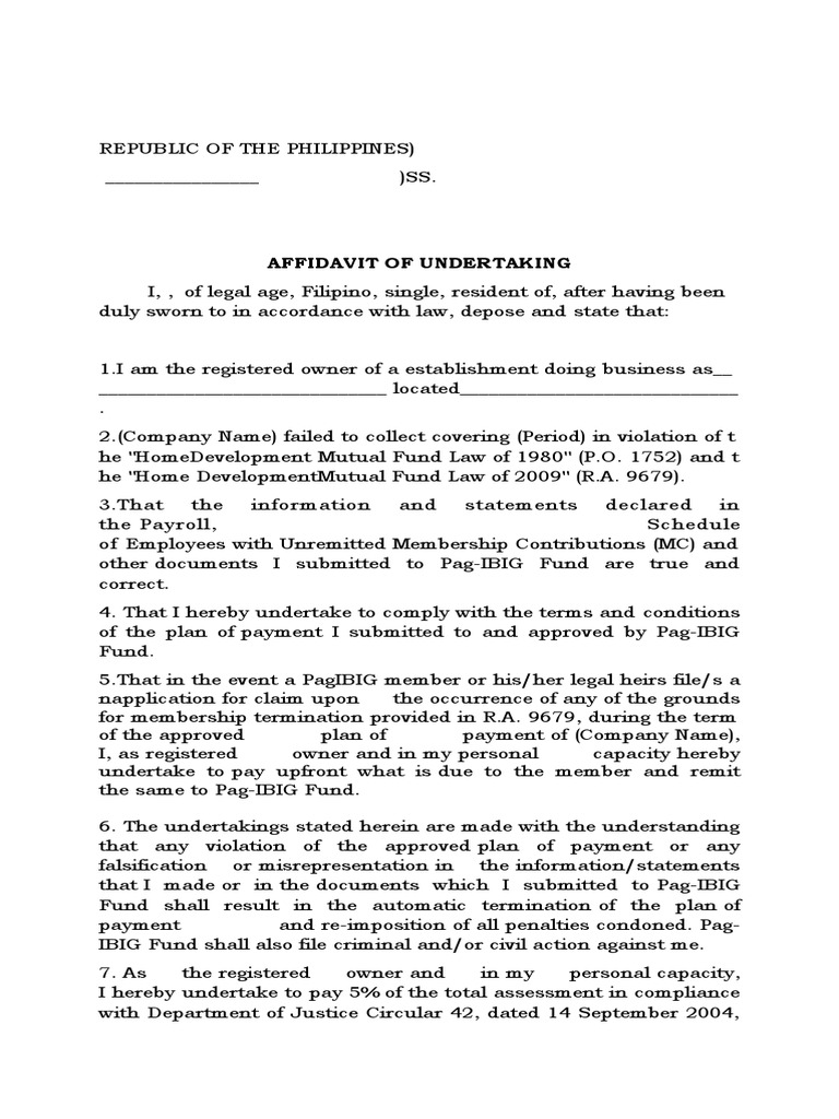 Affidavit of Undertaking | PDF | Affidavit | Public Law