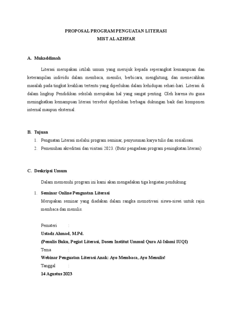 Proposal Program Penguatan Literasi | PDF