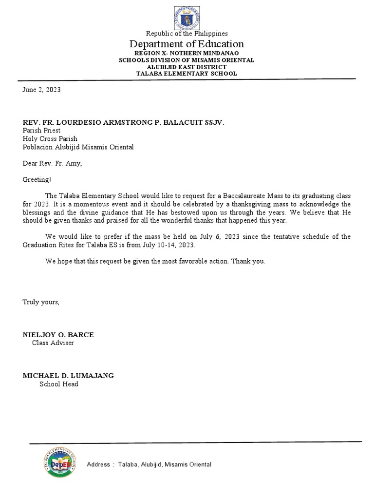 Letter For Baccaluareate | PDF