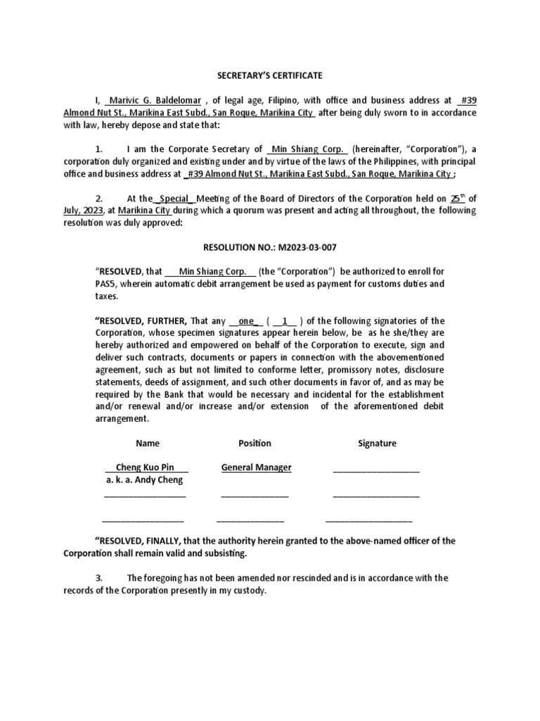 Sec Cert - Cms Products Treasury and Borrowing | PDF | Common Law ...