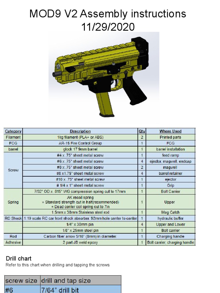 MOD9V2 Parts List & Assembly Guide | PDF | Screw | Drill