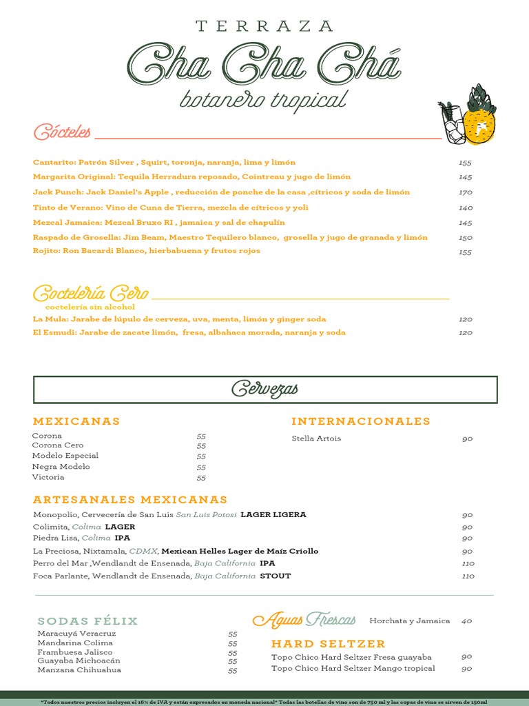 Menu Bebidas Final Cocteles Terraza Cha Cha Cha 8 Abril | PDF | Alcohol ...