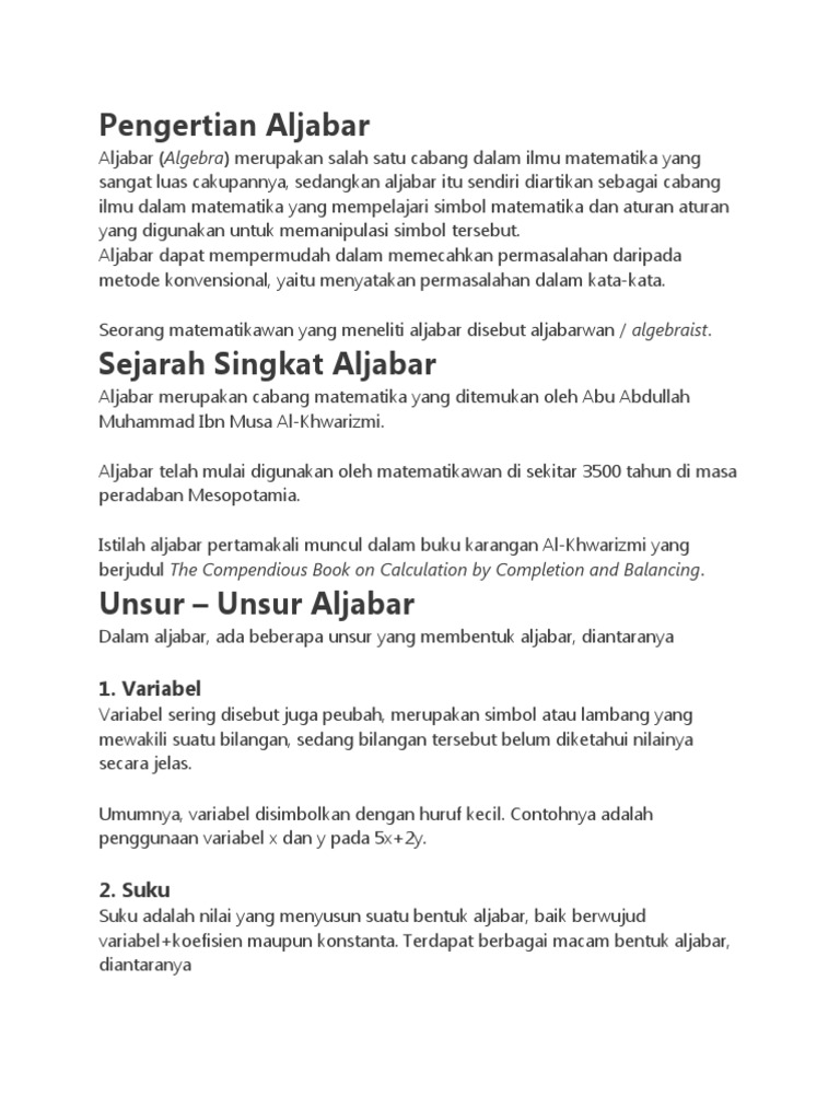 Pengertian Aljabar | PDF