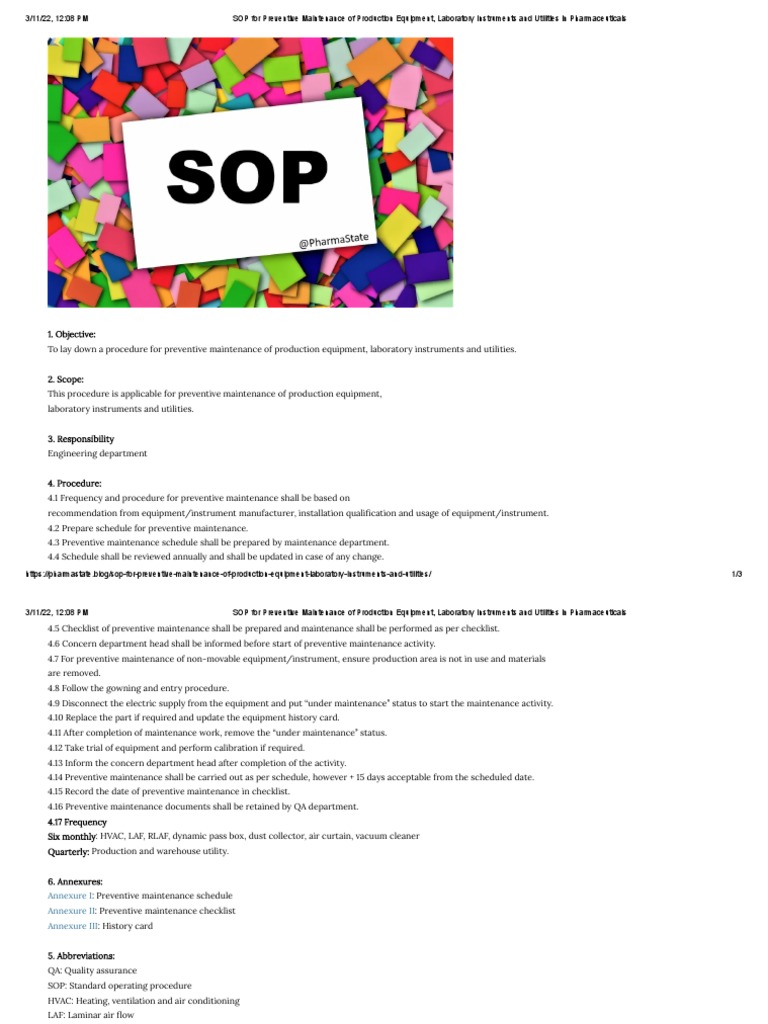 Dynamic Equipment Maintenance SOP | PDF