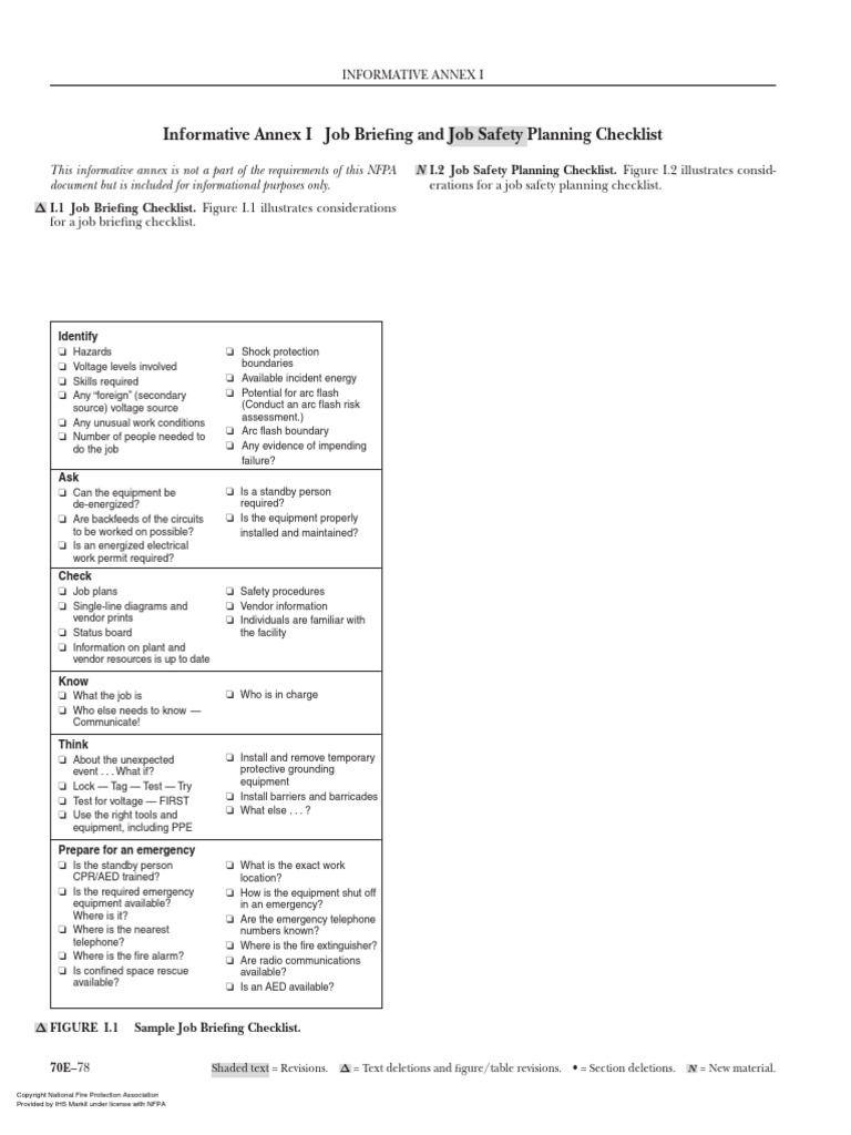 Job Safety Check List NFPA 70E 2020 | Download Free PDF | Electrical ...