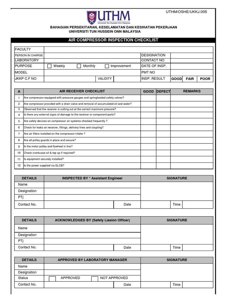 Borang Pemeriksaan Air Kompressor | PDF
