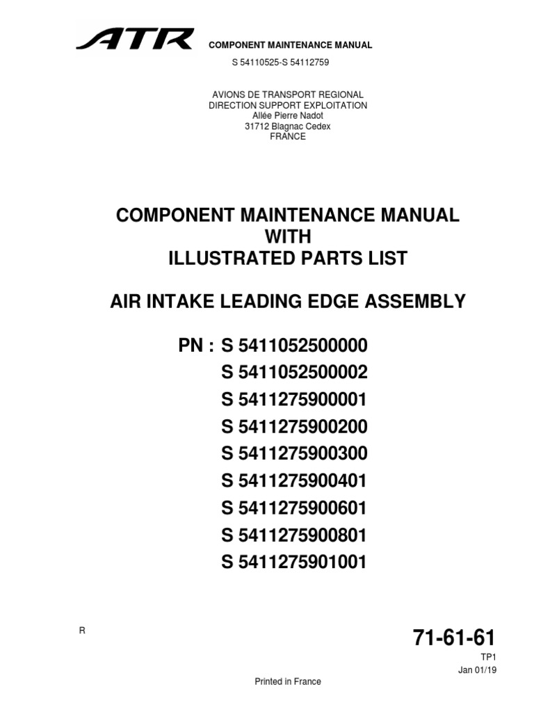 Air Intake Leading Edge Assembly - Avions de Transport Regeional - 71 ...