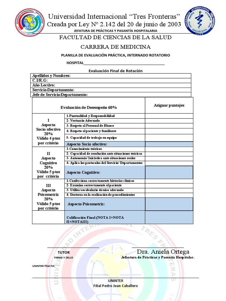Planilla Evaluación Practica 2023 | PDF | Cuidado de la salud | Medicina
