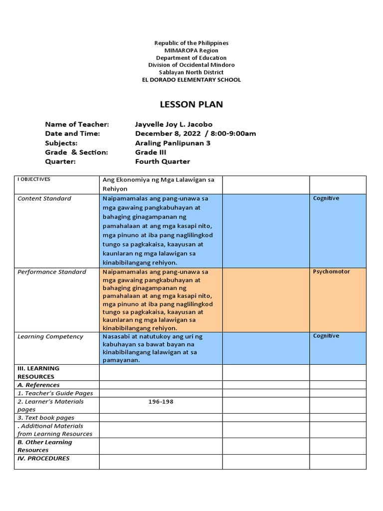 Detailed Lesson Plan in Araling Panlipunan 3 | PDF
