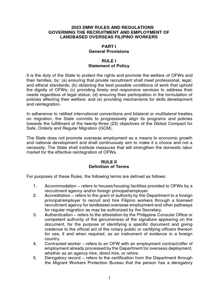 2023 DMW Rules June 5 - 1 2 1 | PDF | Employment | Recruitment