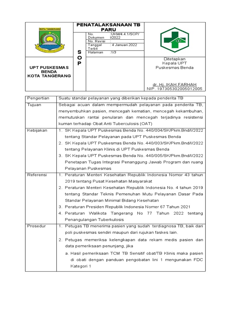 Sop Penatalaksanaan TB Paru | PDF