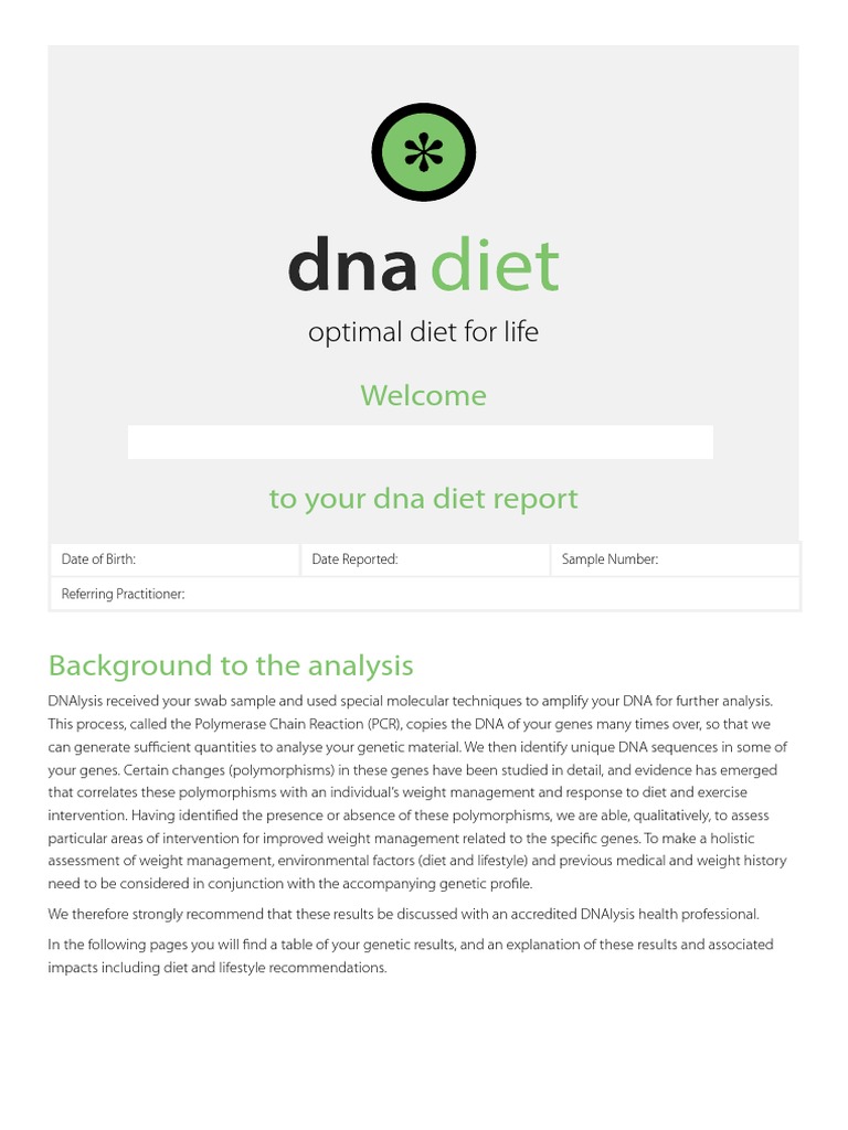 DNA Diet Sample Report PDF | PDF | Adipose Tissue | Obesity