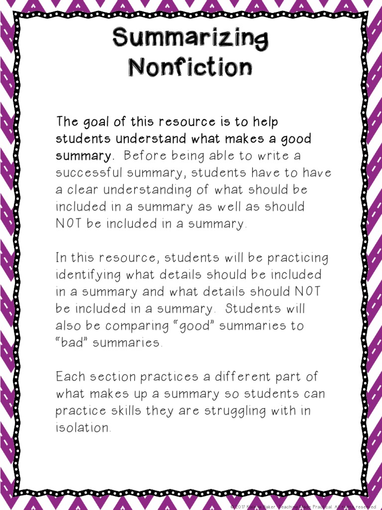 Summarizing Nonfiction Text Includes Passagesto Summarize Informational ...