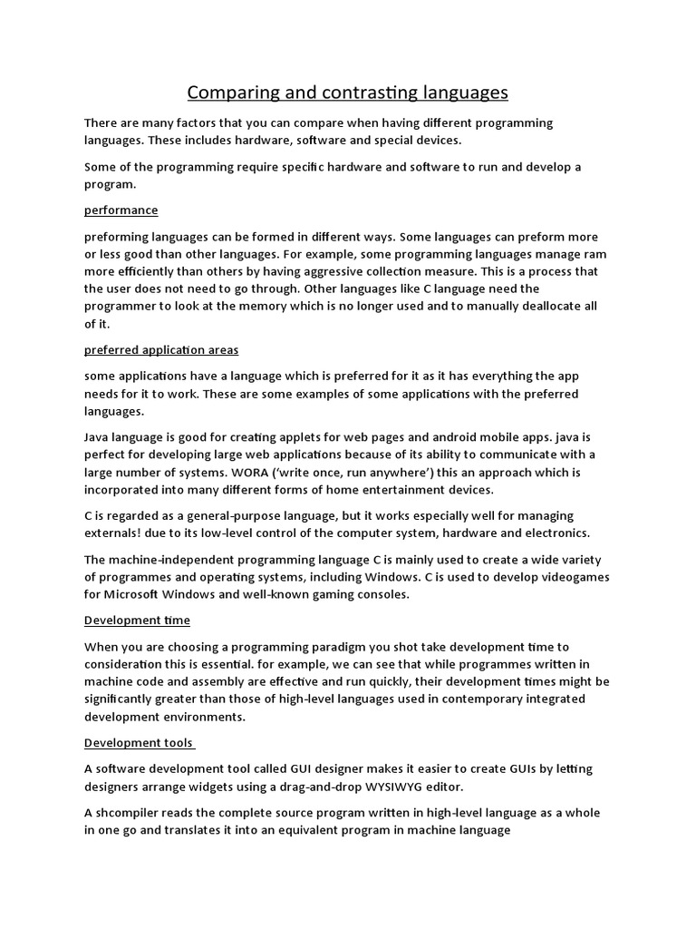 Comparing and Contrasting Languages | PDF