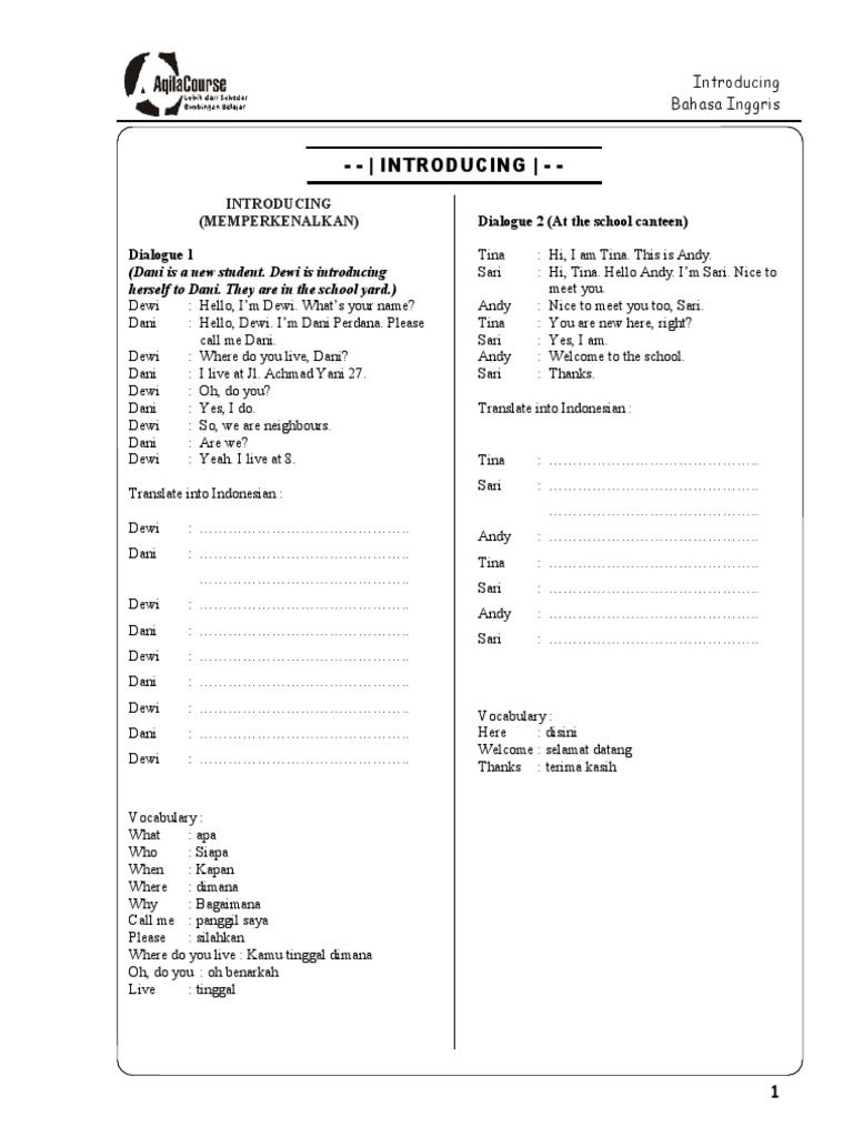 Kelas 7 SMP 7402 Inggris Bab 2 Introducing | PDF
