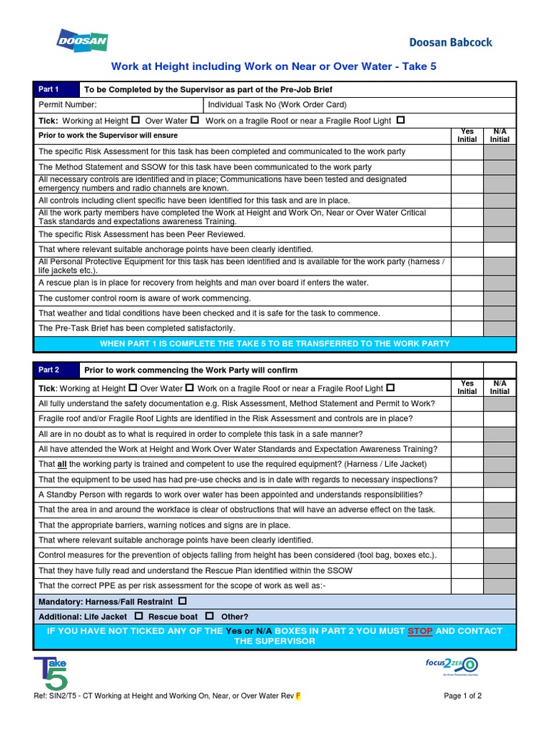 Work at Height and Work On Near or Over Water - Take 5 Revision Rev F ...