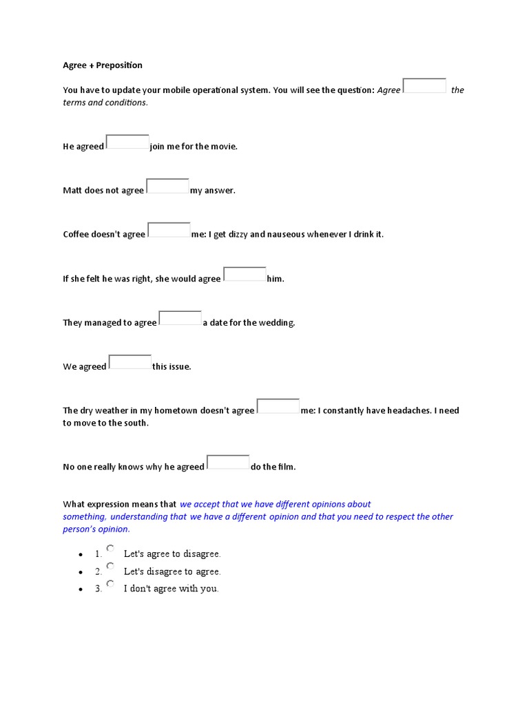 Verb Agree + Prepositions | PDF
