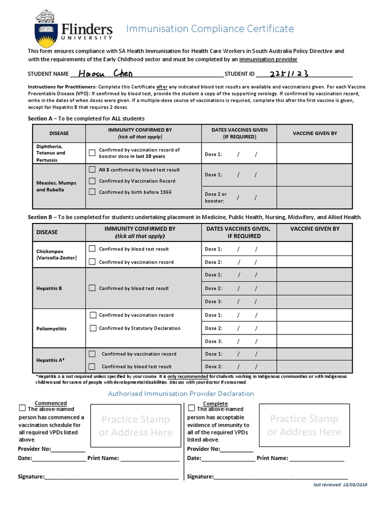 Immunisation Compliance Certificate 1 | PDF | Vaccines | Immunoglobulin G
