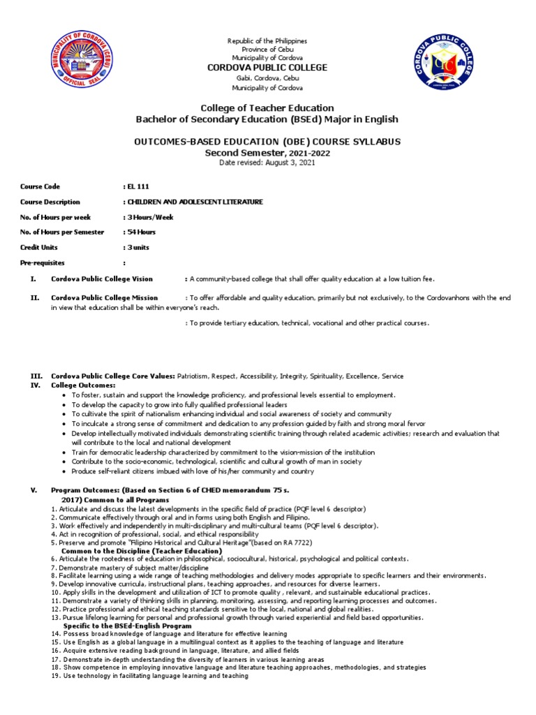 Sample Syllabus With BTI | Download Free PDF | Literacy | Learning