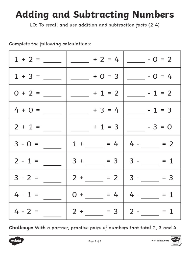 Addition and Subtraction Practice | PDF | Teaching Methods & Materials