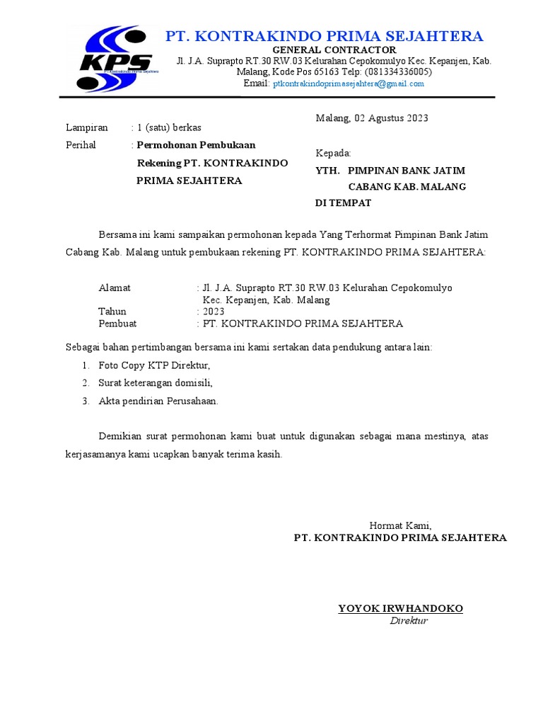 Surat Permohonan Rekening Jatim | PDF