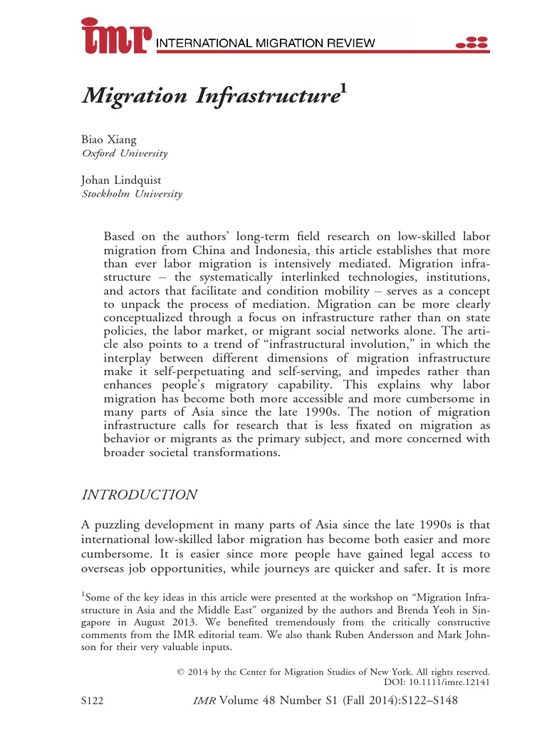 W4 - Xiang - Lindquist - Migration Infrastructure | PDF | Migrant Worker | Human Migration