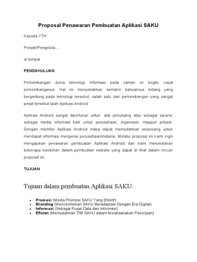 Proposal Penawaran Pembuatan Aplikasi SAKU | PDF