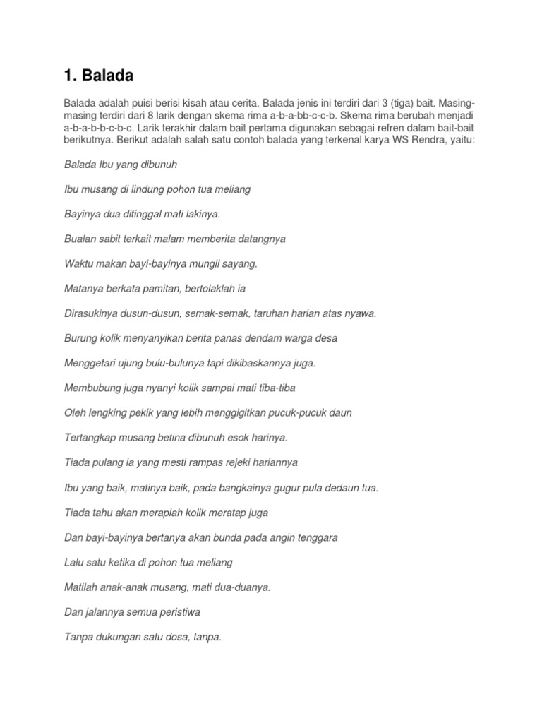Pengertian dan Contoh Puisi Balada | PDF | Seni | Puisi