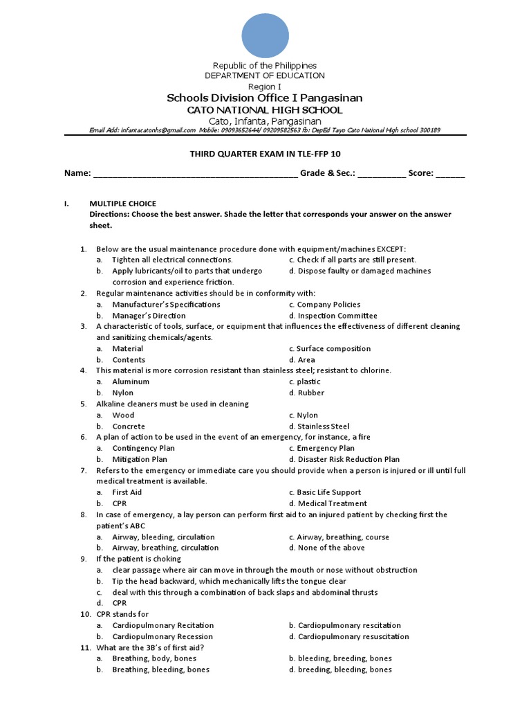 3nd Quarter Exam TLE 10 | PDF