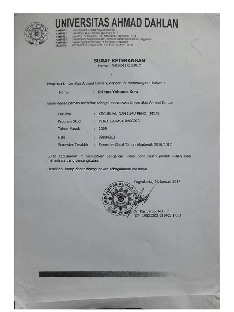 Surat Keterangan UAD | PDF