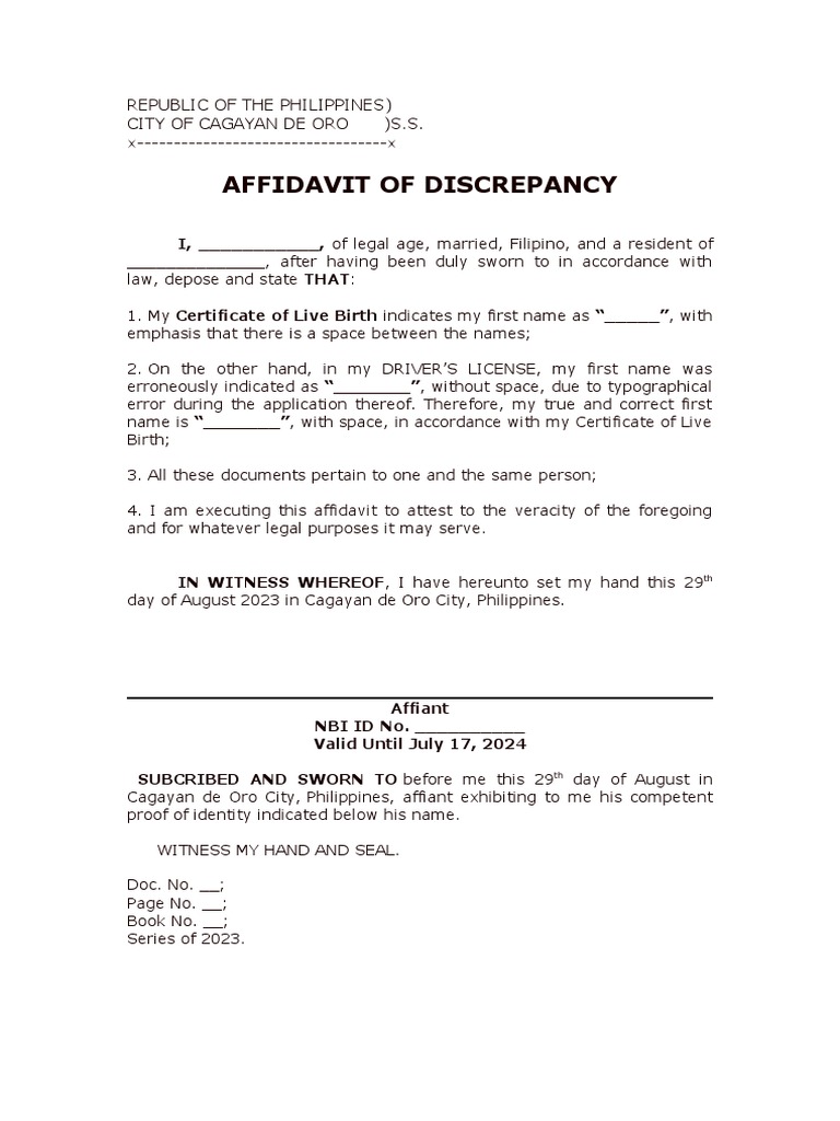 Affidavit of Discrepancy for DFA Use | PDF | Law