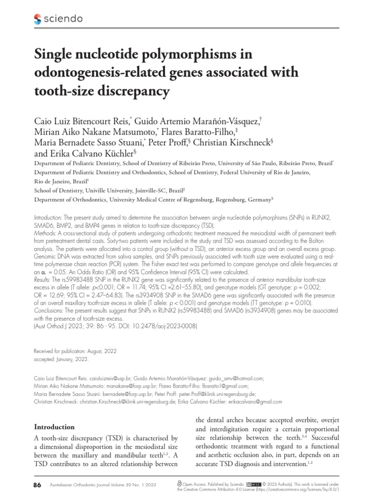Single Nucleotide Polymorphisms in Odontogenesis-Related Genes ...