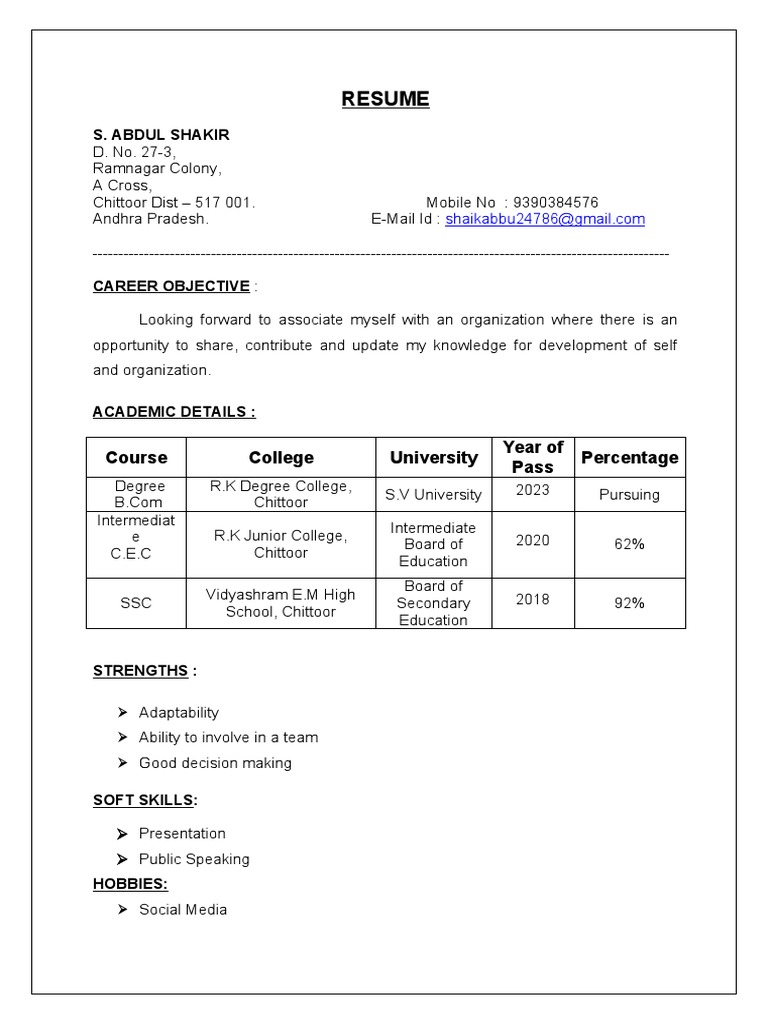 S Abdul Shakir Resume | PDF