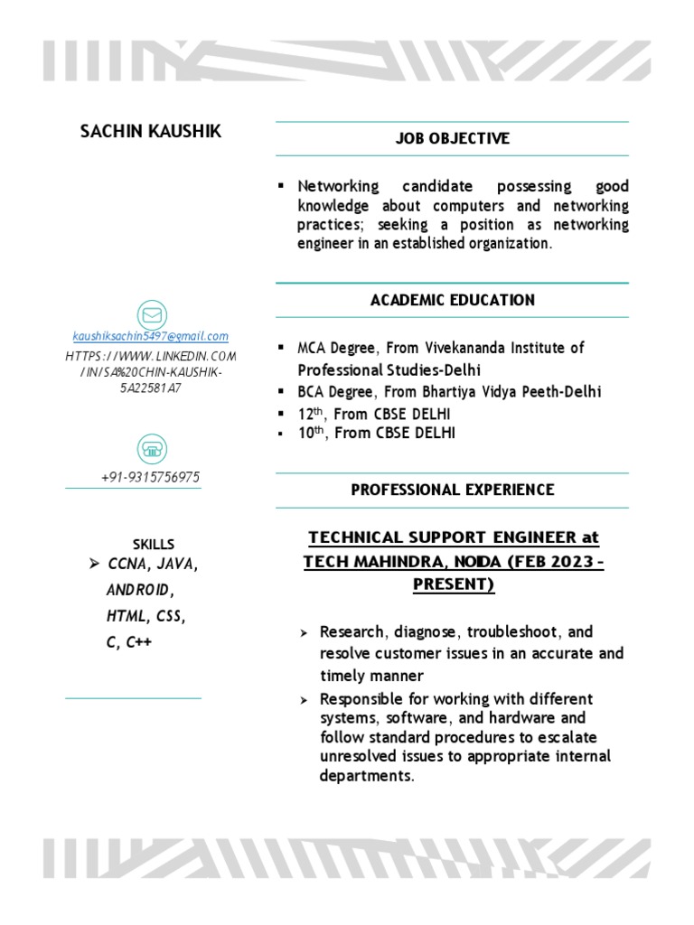 Sachin Kaushik-CV-8 | PDF | Internet Protocol Suite | Computer Network