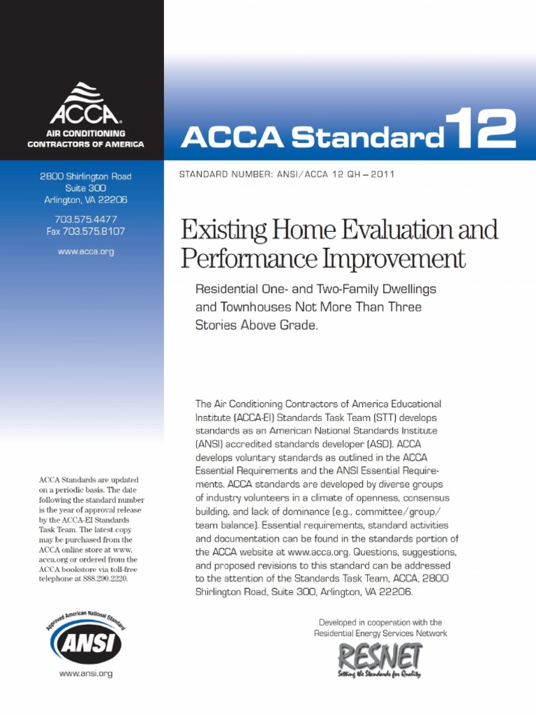 ACCA Existing Home Evaluation and Performance Improvement | PDF