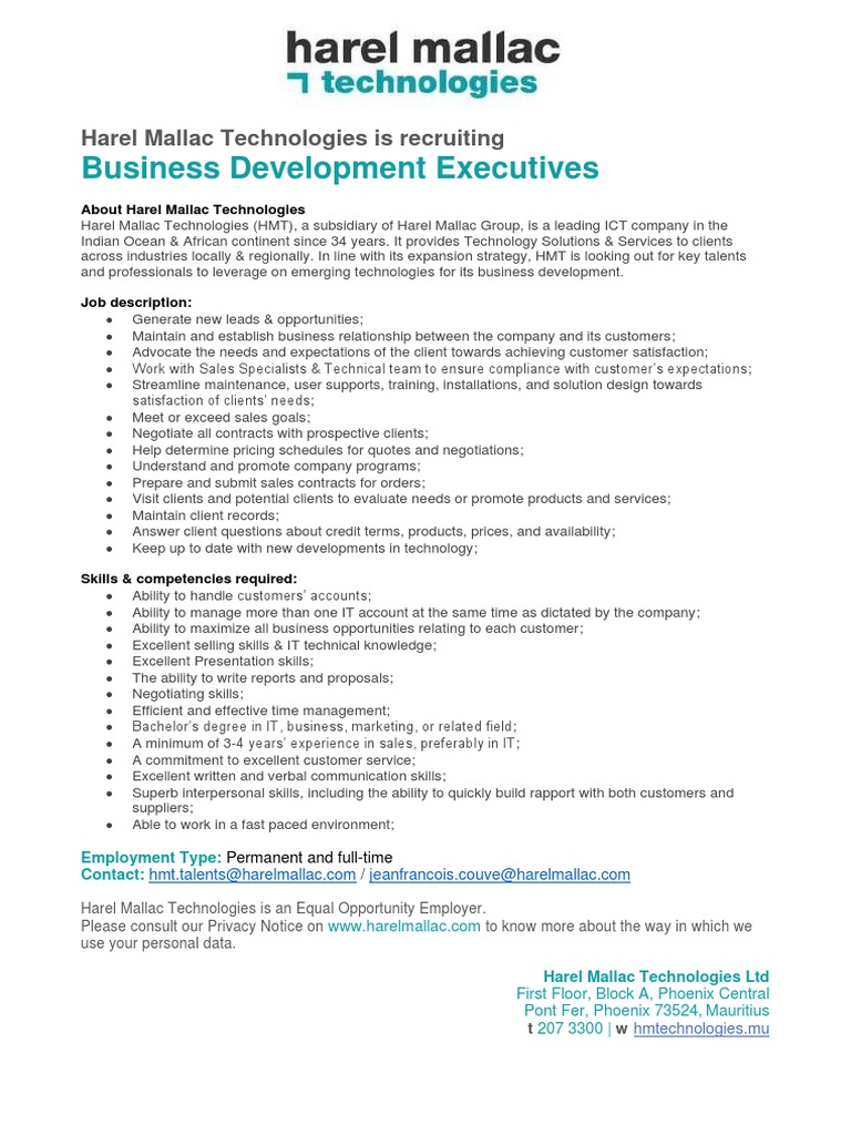 Adverts For Business Development Executive | PDF | Sales | Customer