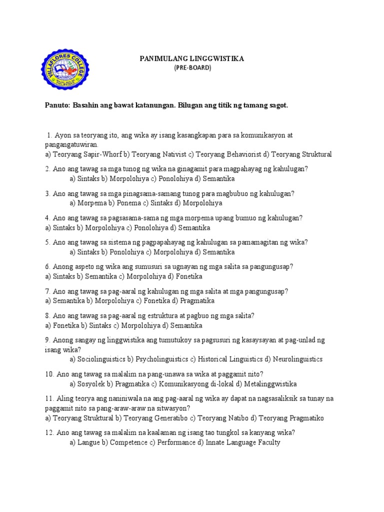 Panimulang Linggwistika Without Answer Key | PDF