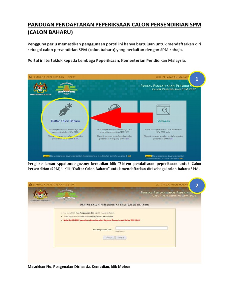 Panduan Permohonan Pendaftaran Calon Persendirian SPM (Baharu) | PDF