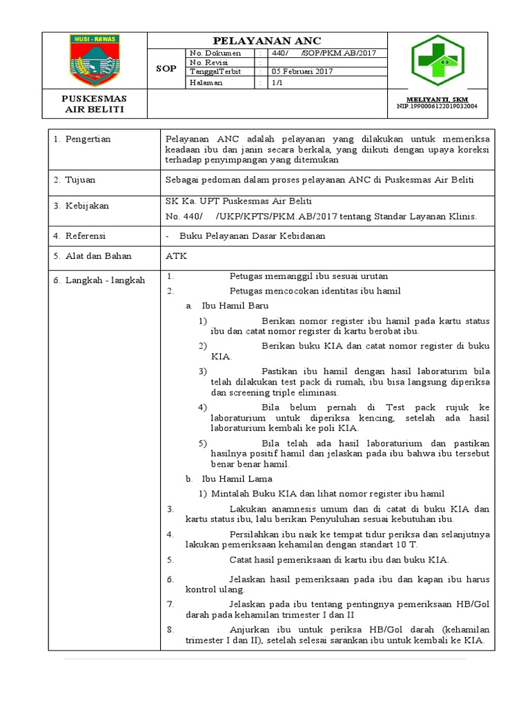 SOP Pelayanan ANC | PDF
