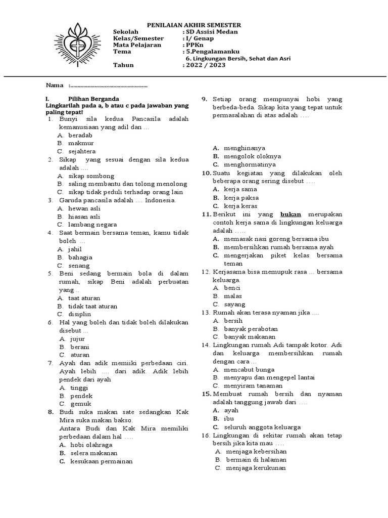 Ujian PPKn Kelas 1 SD Tema 5-6 | PDF